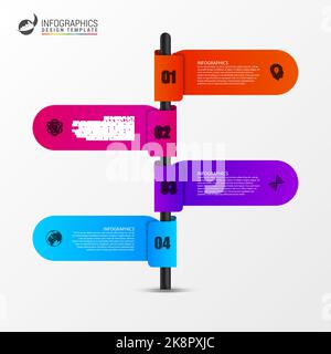 Infographic template of multidirectional pointers on a signpost. Vector ...