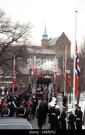 Oslo 19910130. King Olav V funeral. From the procession with King Olav ...
