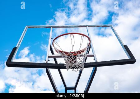 Broken glass backboard and broken hoop on the basketball court Stock ...
