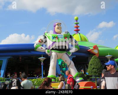 A Buzz Lightyear action figure, from Disney's Toy Story, on display at ...