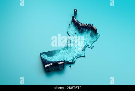 A 3d illustration of Oman Map Shaded relief Color Height map on White ...