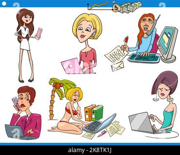 cartoon businesswomen characters at work set Stock Vector Image & Art ...