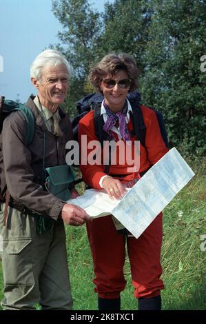 Bodø 19910901. Queen Sonja on a mountain trip with mountain driver ...