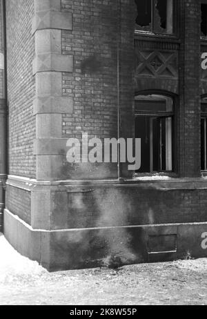 WW2 Oslo 19450201 The explosion outside the Storting. Several windows ...