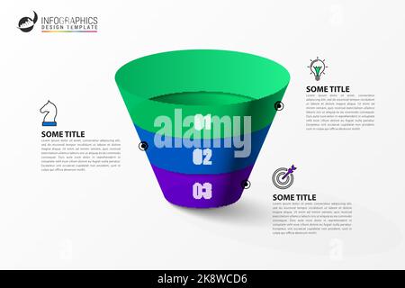 A design of a Funnel diagram with three steps template isolated on ...