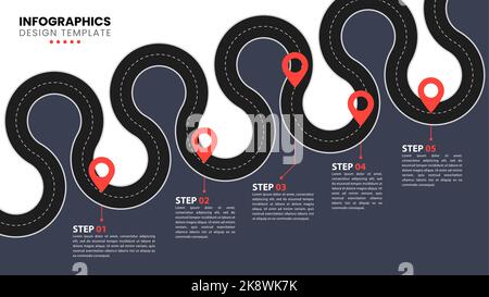 Navigation map infographic 9 steps timeline concept. Winding road ...