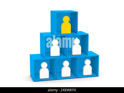 3D illustration of a leader and his team of collaborators inside cubes ...
