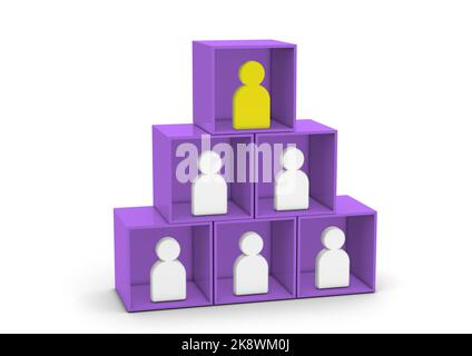 3D illustration of a leader and his team of collaborators inside cubes ...
