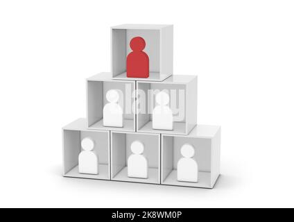 3D illustration of a leader and his team of collaborators inside cubes ...
