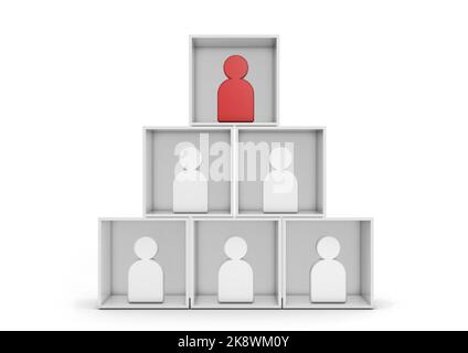 3D illustration of a leader and his team of collaborators inside cubes ...