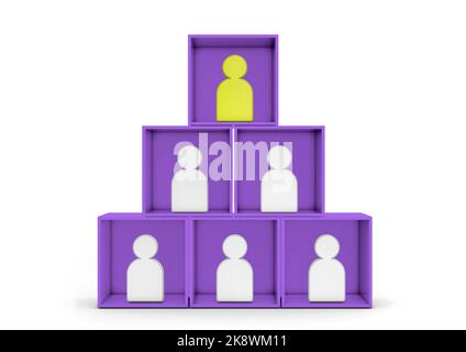 3D illustration of a leader and his team of collaborators inside cubes ...