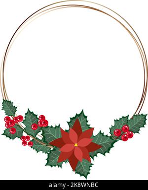Christmas decorative festive wreath of poinsettia, fir-tree branches ...