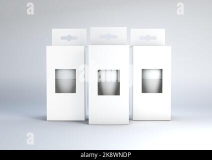 3D illustration of a blank mockup of LED panel packaging and lighting ...