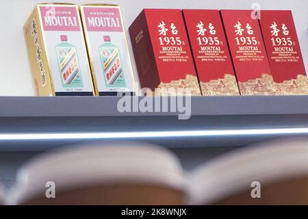 HANGZHOU, CHINA - OCTOBER 25, 2022 - Multiple Kweichow Moutai liquor ...