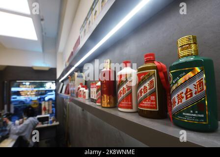HANGZHOU, CHINA - OCTOBER 25, 2022 - Multiple Kweichow Moutai liquor ...