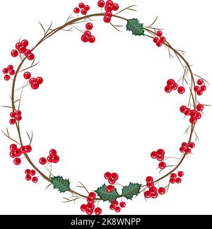 Wreath with graphic vector plant branches with buds and berries Stock ...