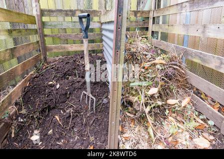 An Australian two bay, homemade compost heap with turned fresh-cut ...
