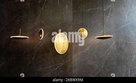 Interior decoration of stylish housing. Loft style incandescent lamp ...