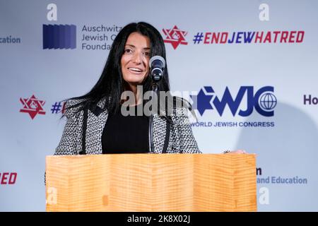 Inna Vernikov speaks during the #EndJewHatred Day event at the Center ...