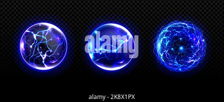 Electric lightning balls, energy burst effect with light bolt. Abstract ...