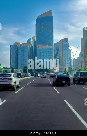 Lusail Corniche Road. Traffic lane and Sign Boards Stock Photo - Alamy