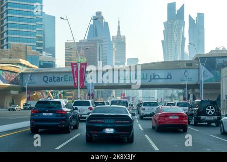 Lusail Corniche Road. Traffic lane and Sign Boards Stock Photo - Alamy