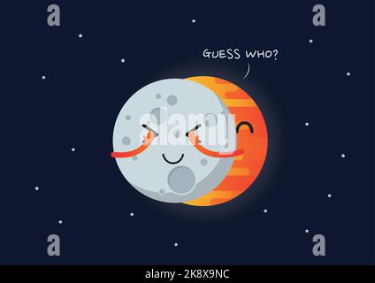Cute solar eclipse concept design for kids. Smiling moon and sun ...