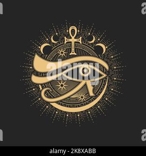 Sun and ankh cross esoteric occult pentagram, magic tarot sign. Vector ...
