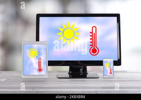 Heat wave concept shown on different information technology devices ...
