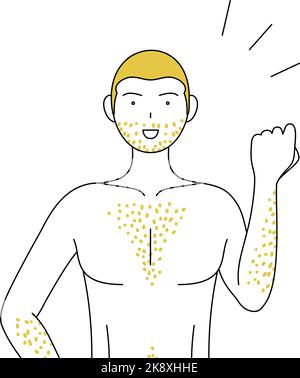 Line drawing of a man with epilation, fist raised in an encouraging ...