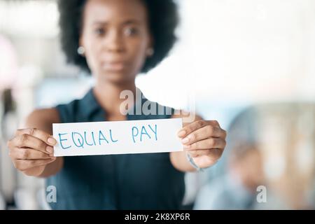 Black woman, equal pay and paper sign for financial equality ...