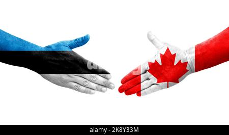 Handshake between canada and estonia flags painted on hands ...