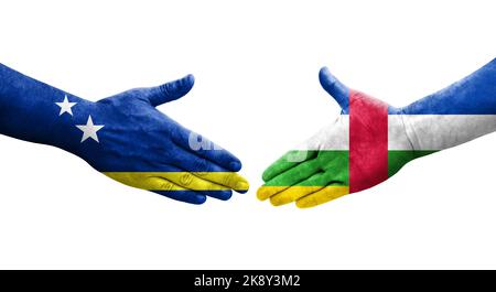 Handshake between Central African Republic and Guyana flags painted on ...