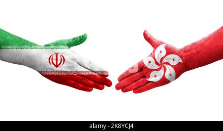 Handshake between hong kong and iran flags painted on hands ...