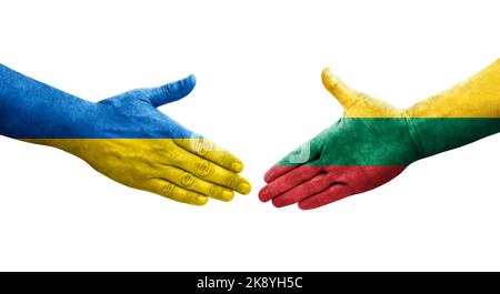Handshake between ukraine and lithuania flags painted on hands ...