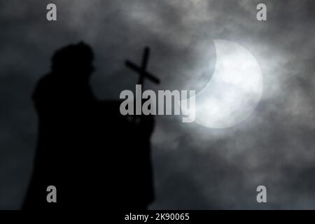 Dresden, Germany. 25th Oct, 2022. A partial solar eclipse is seen ...