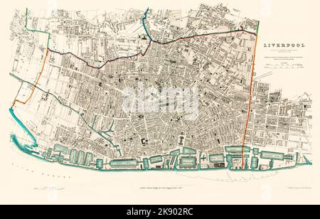 aerial view of Toxteth with the Liverpool city centre skyline with the ...