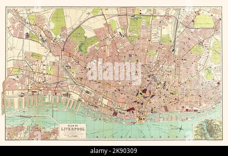 A street map of Liverpool, Merseyside, England, then a town, in 1725 by ...