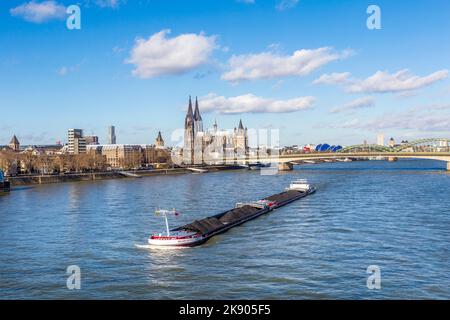South of Cologne with Cologne Cathedral and the Old Town and the Rhine ...