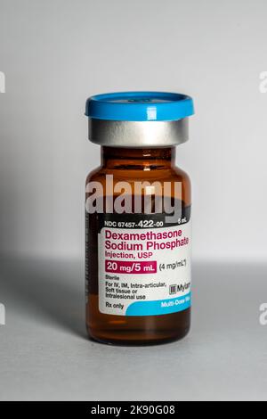 A bottle of Dexamethasone drug for injection treating inflammation ...