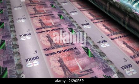 Uganda money Shilling money print 3d illustration. UGX banknote ...