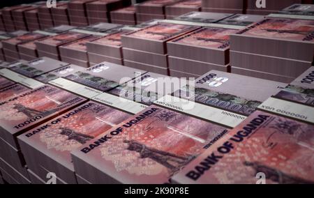 Uganda money Shilling money pack 3d illustration. UGX banknote bundle ...