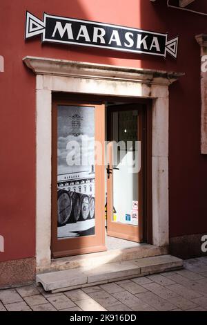 The Maraska shop in the old town of Zadar, Croatia selling products of ...