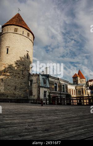 A vertical shot of Tallin city in Estonia with old buildings, autumn ...