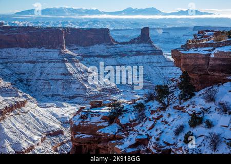 A Wingate sandstone tower in front of the Behind the Rocks area with ...