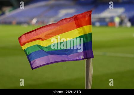 A LGBTQ pride rainbow corner flag on display during the Sky Bet League ...