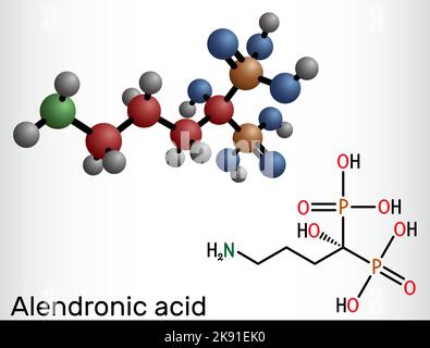 Alendronic acid molecule. It is bisphosphonate drug, used for treatment ...