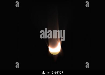 Partial solar eclipse. Moon blocked part of sun. Rare astronomical ...