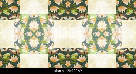 Floral patchwork quilt seamless border. Ornate geo swatch for exotic ...