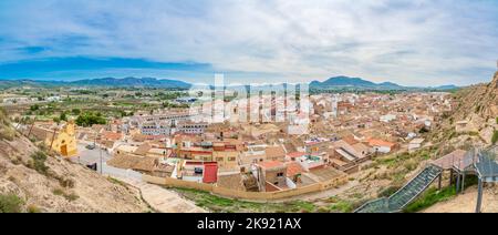 Sax, Spain. October 25, 2022. Elevated view of a town in the Valencian ...